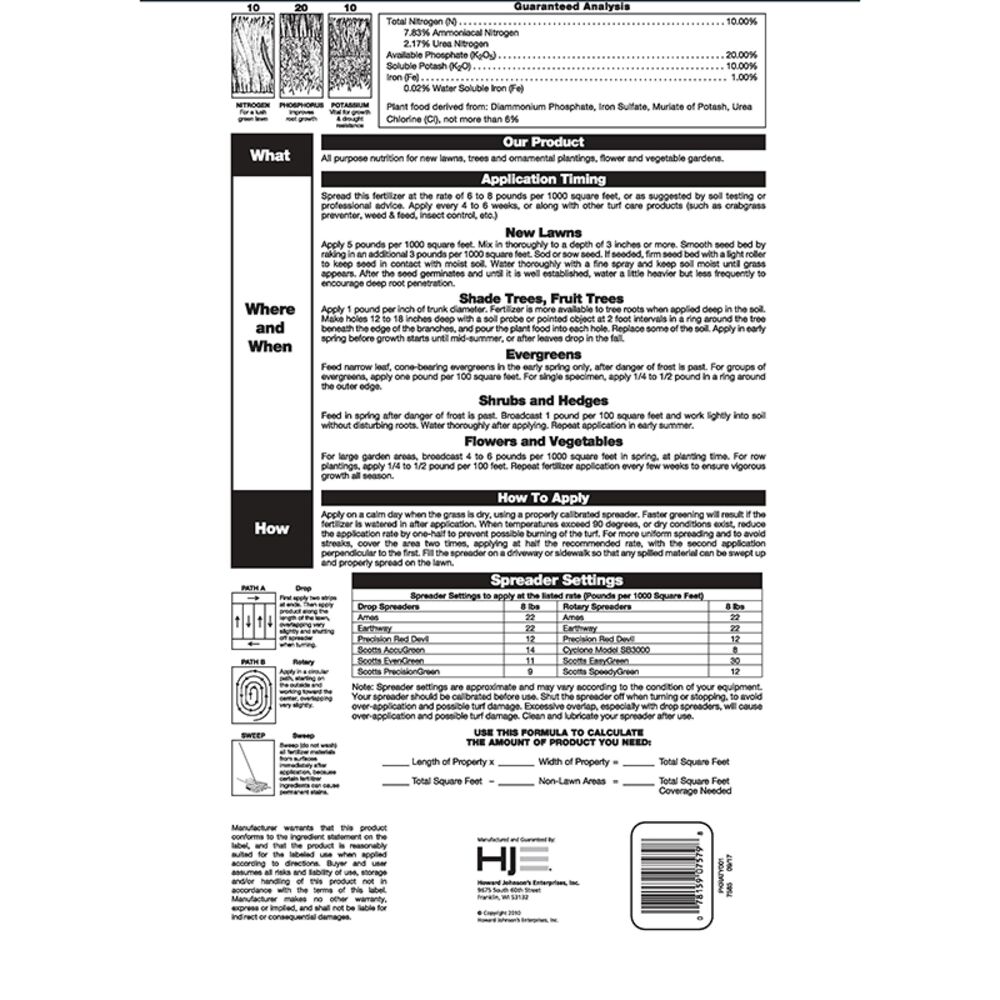 All Purpose Lawn & Garden Fertilizer with Iron, 10-20-10, 40 lbs | Atwoods