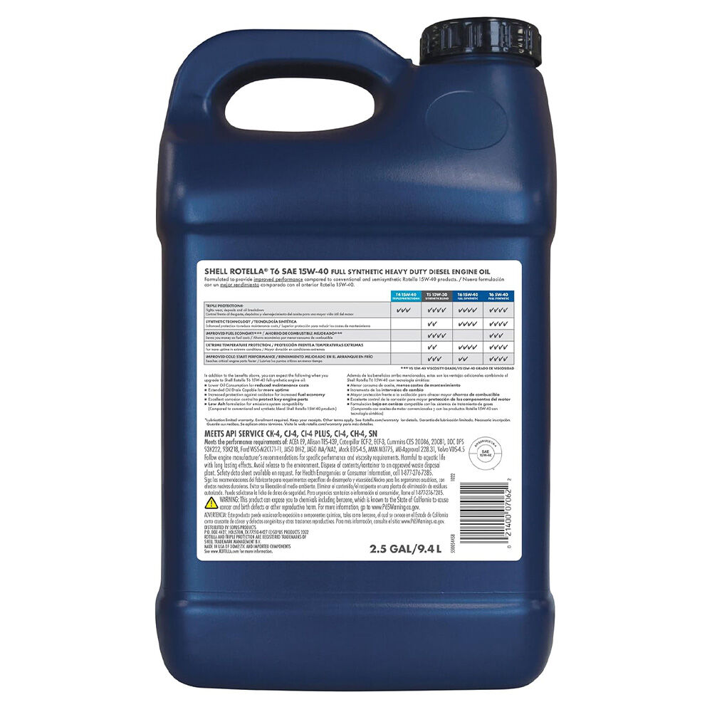 Shell T6 Full Synthetic 15W-40 Diesel Engine Oil- 2.5 gal | Atwoods