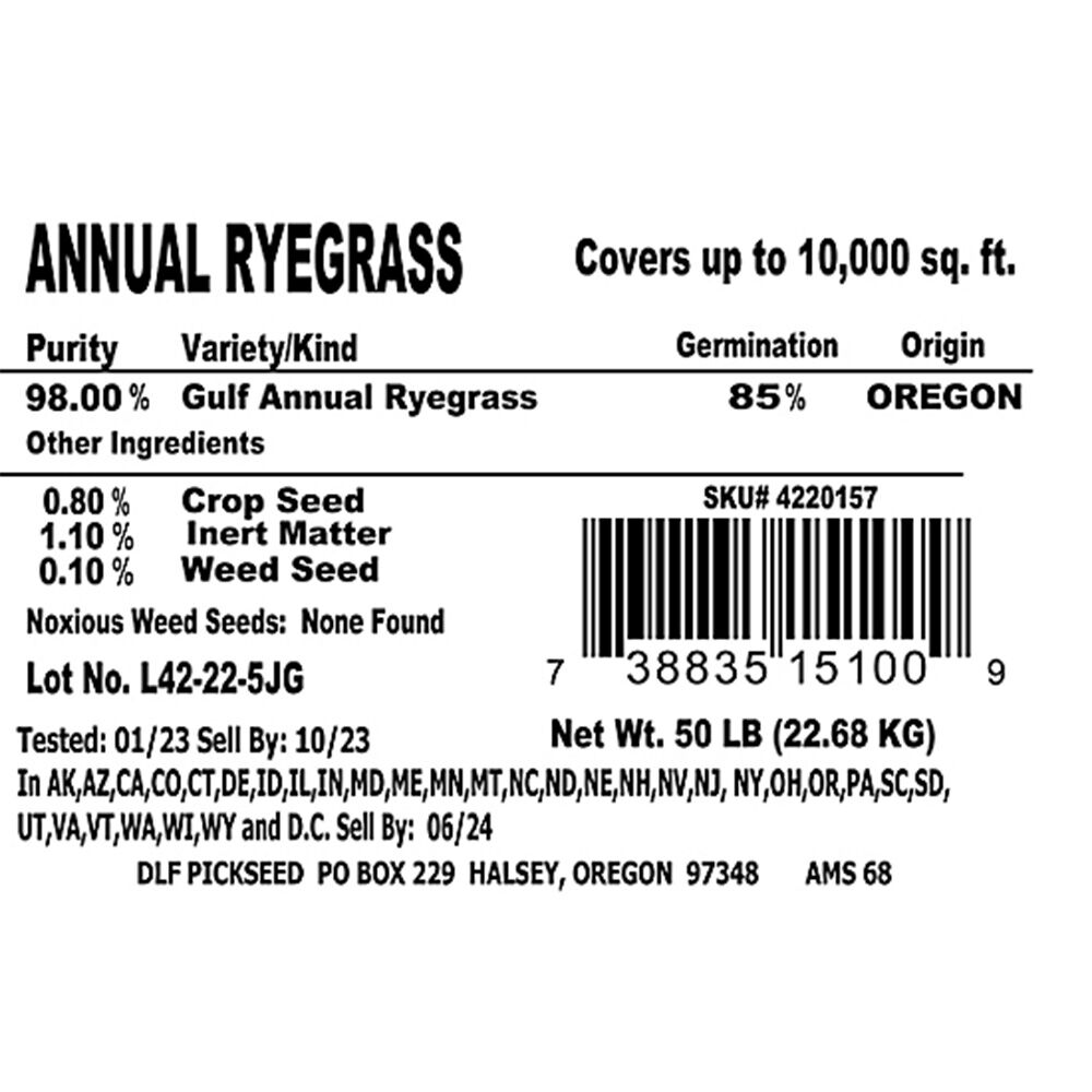 Annual Ryegrass Grass Seed- 50 lb | Atwoods